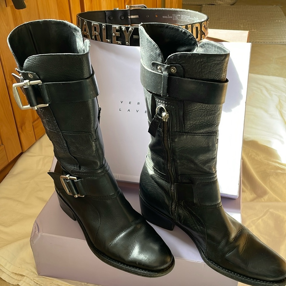 Vera Wang Lavender Pebbles Black Leather Moto Boots S… - Gem
